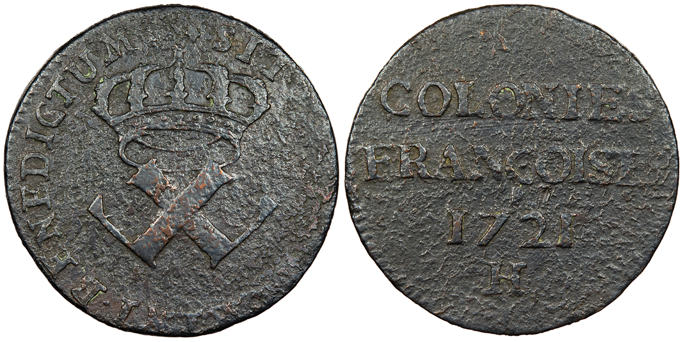 1721-H French Colonies Sou (9 deniers des colonies) Colonial Coinage W ...