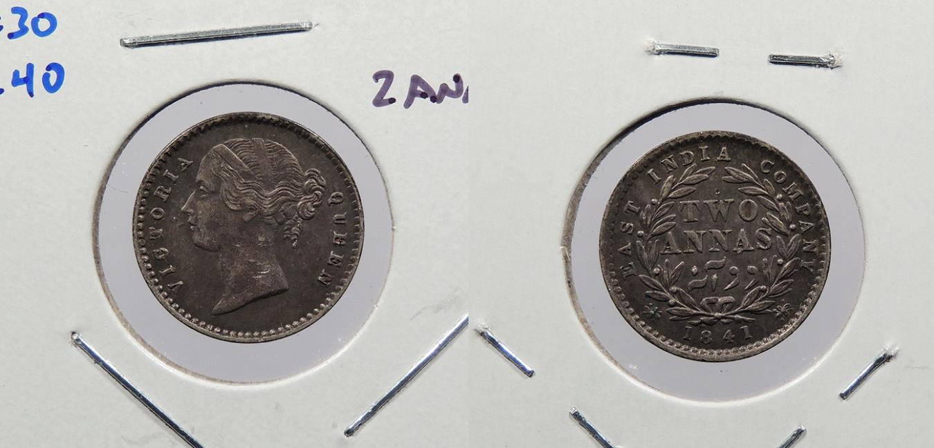 INDIA: 1841 (c) w.w. Victoria 2 Annas | Asian and Middle Eastern Coins
