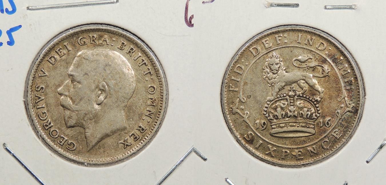 GREAT BRITAIN: 1916 George V Sixpence (6 pence) | European Coins