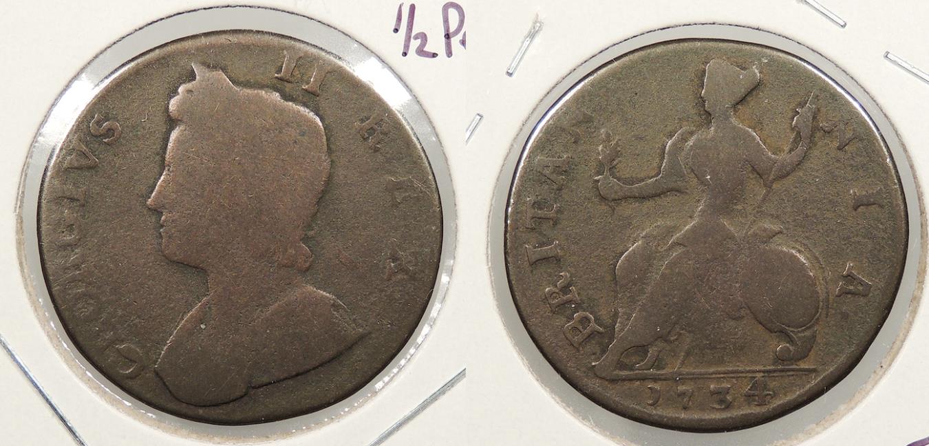 GREAT BRITAIN: 1734 Halfpenny | European Coins