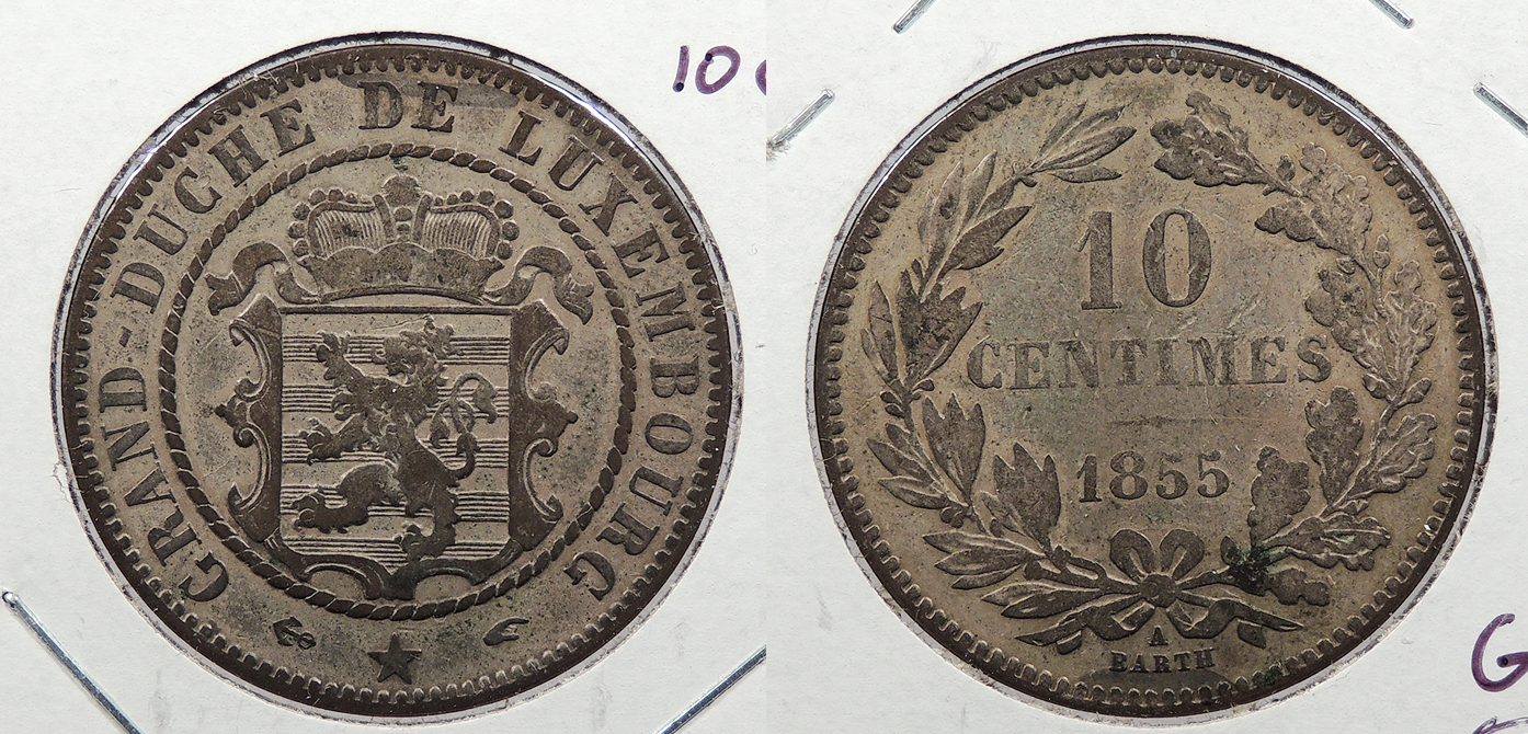 LUXEMBOURG: 1855 10 Centimes | European Coins