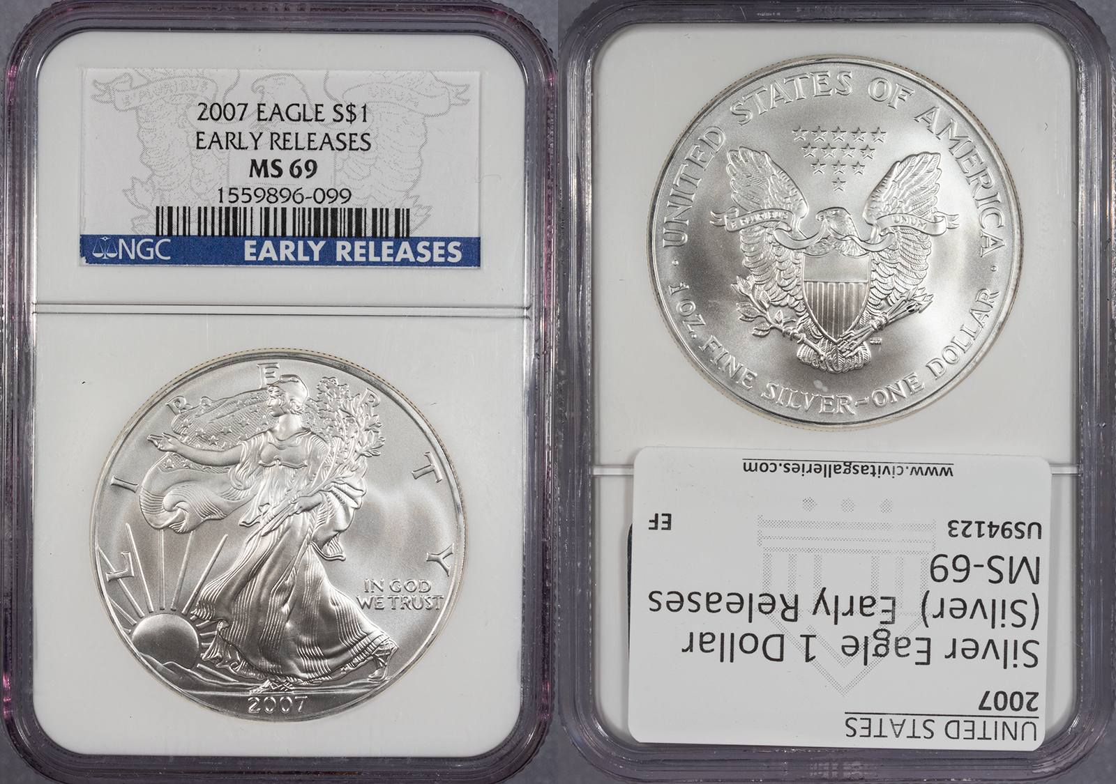 2007 Silver Eagle 1 Dollar (Silver) Early Releases NGC MS-69 | Miscellaneous