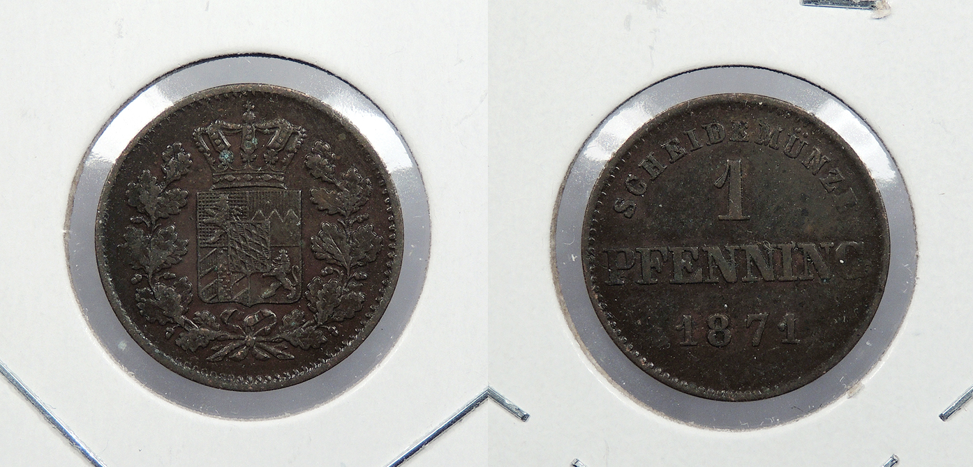 GERMAN STATES: Bavaria 1871 Pfennig | European Coins