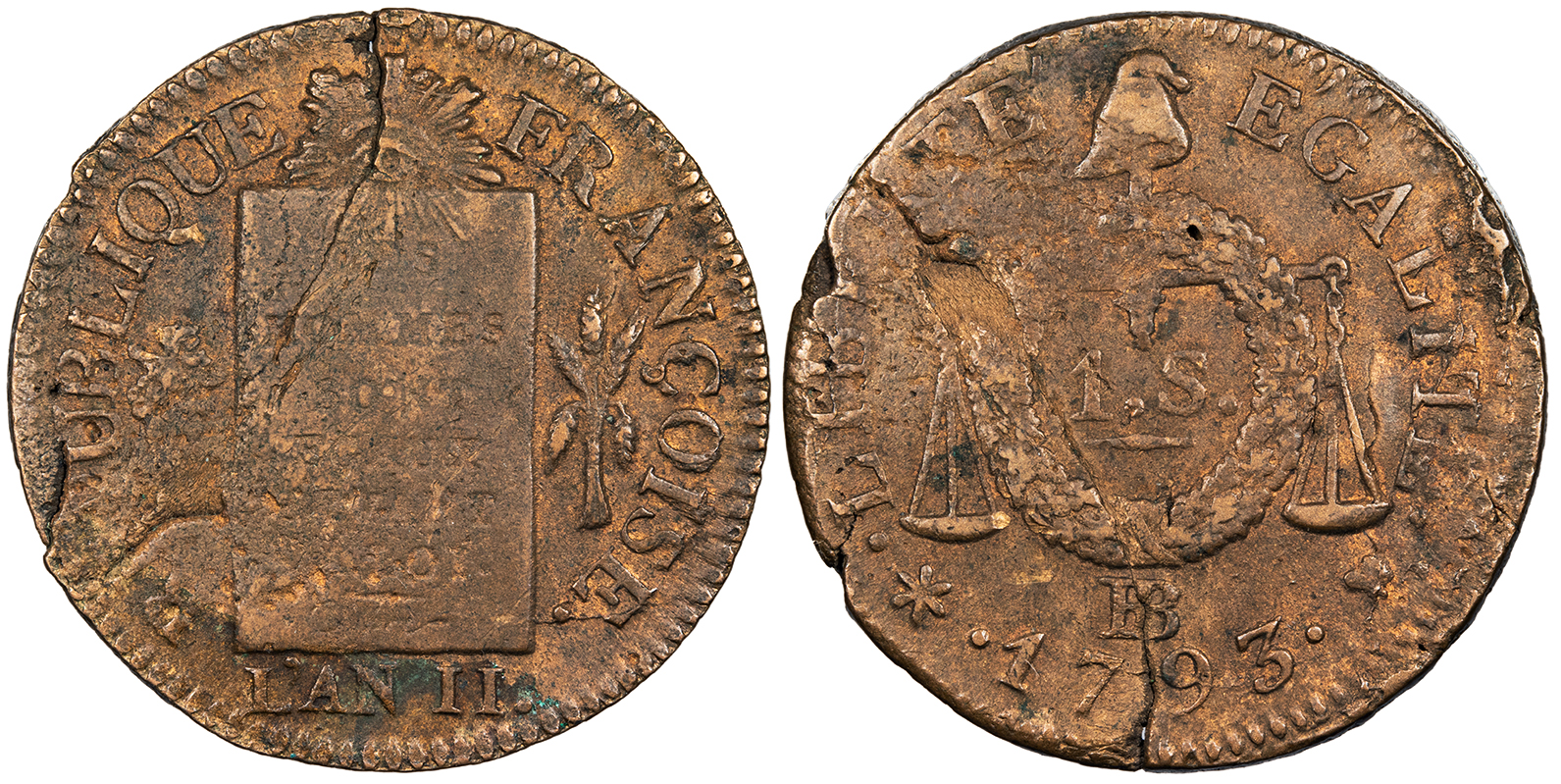 FRANCE L'an II / 1793-BB Sol VF | European Coins