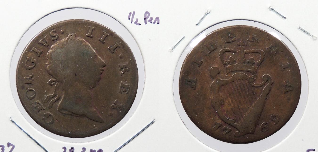 IRELAND: 1769 George III Halfpenny (1/2 Penny) | European Coins