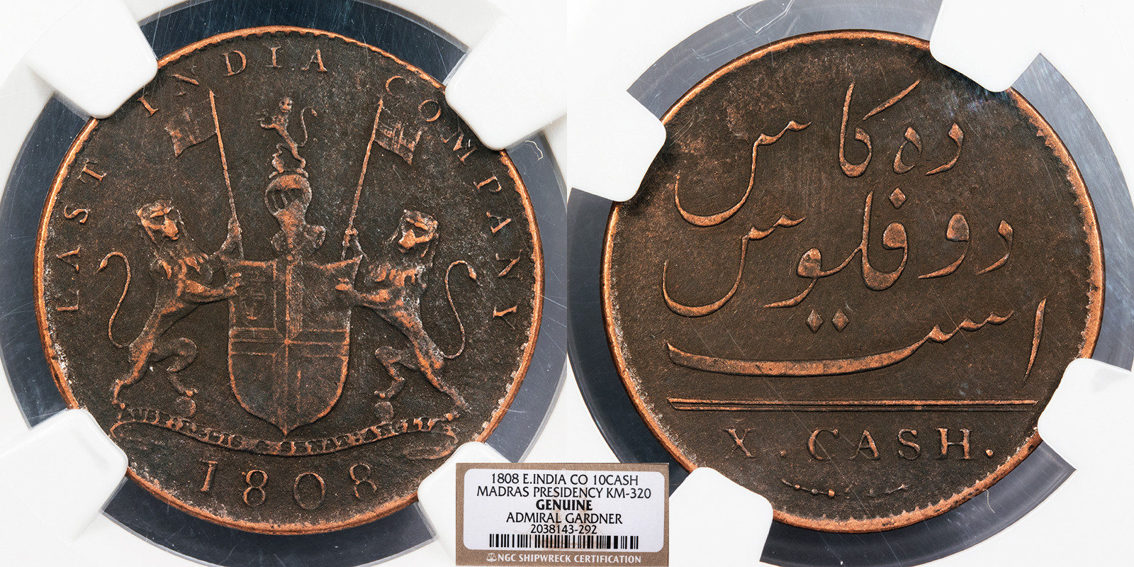 INDIA British East India Company 1808 10 Cash NGC Genuine | Asian and ...