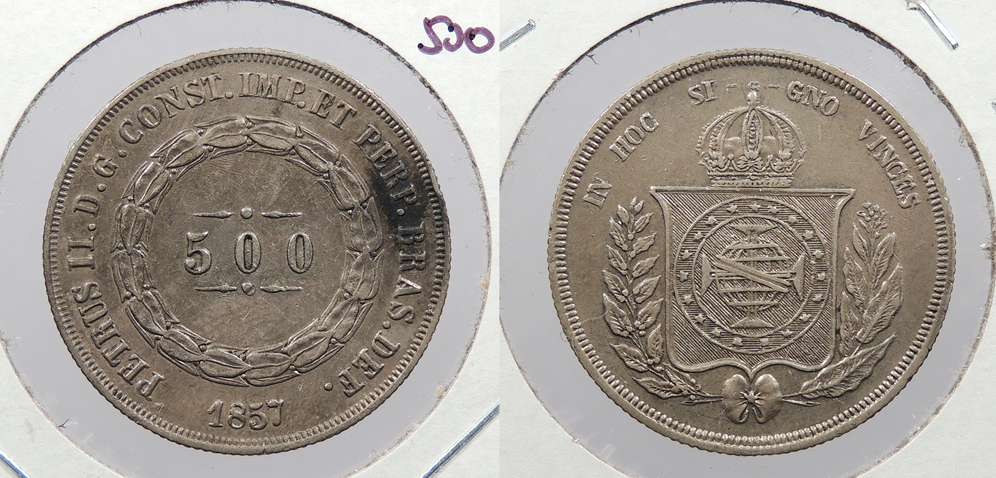 BRAZIL: 1857 500 Reis | South American Coins