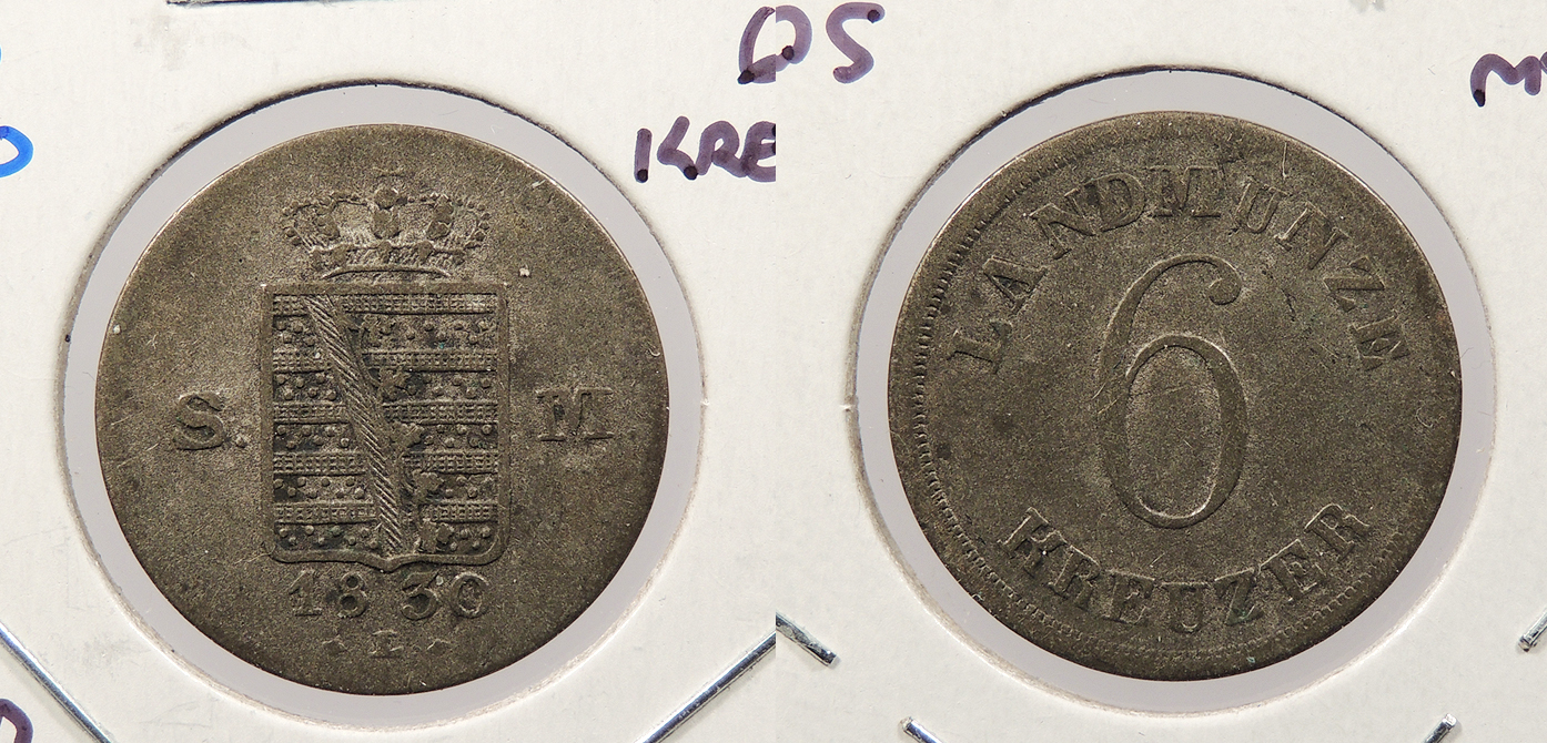 GERMAN STATES: Saxe-Meiningen 1830-L 6 Kreuzer | European Coins