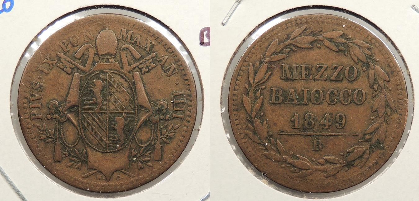 ITALIAN STATES: Papal States 1849-R 1/2 Baiocco | European Coins