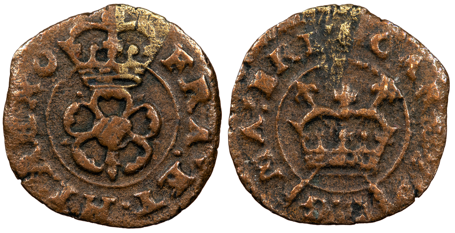 ENGLAND House of Stuart Charles I 1625-1649 'Rose' Farthing 1636-1643 VF