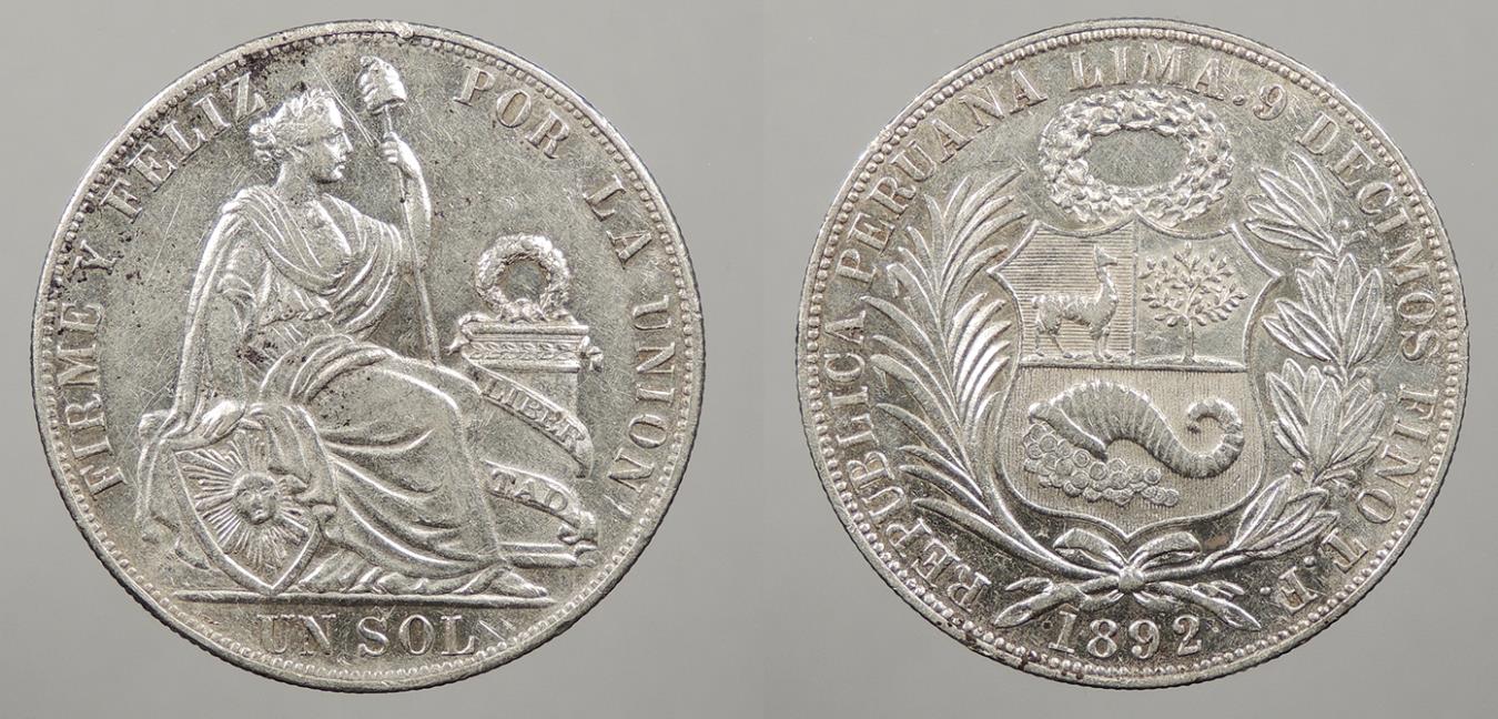 PERU: 1892-TF Sol | South American Coins