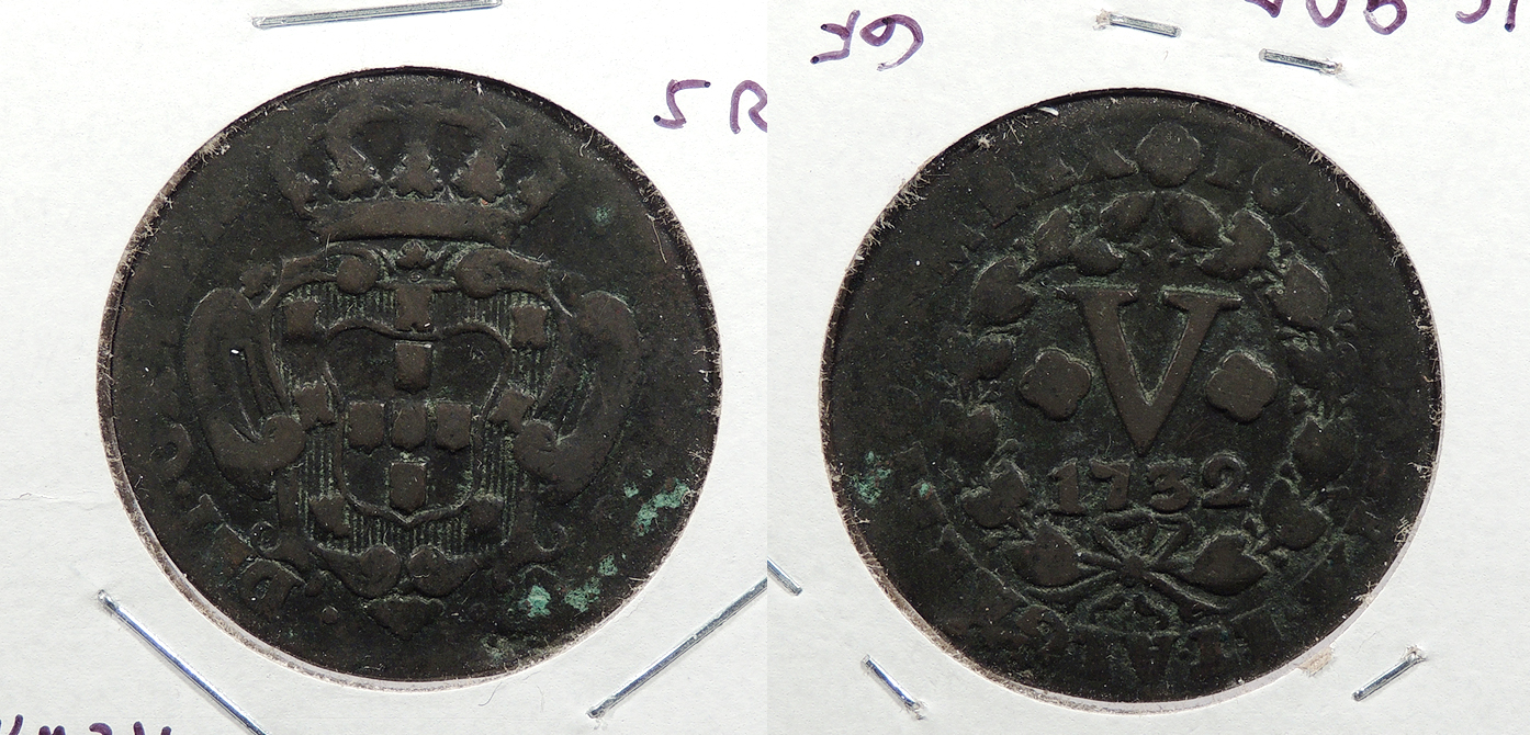PORTUGAL: 1732 5 Reis | European Coins