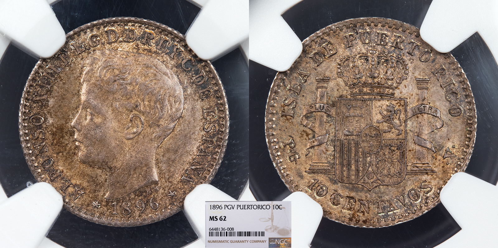 PUERTO RICO Alfonso XIII 1896-PG V 10 Centavos NGC MS-62 | North ...