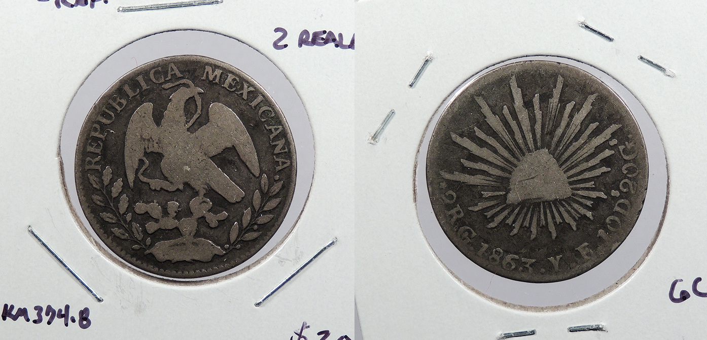 MEXICO: 1863-Go YF 2 Reales | North & Central American and Caribbean Coins