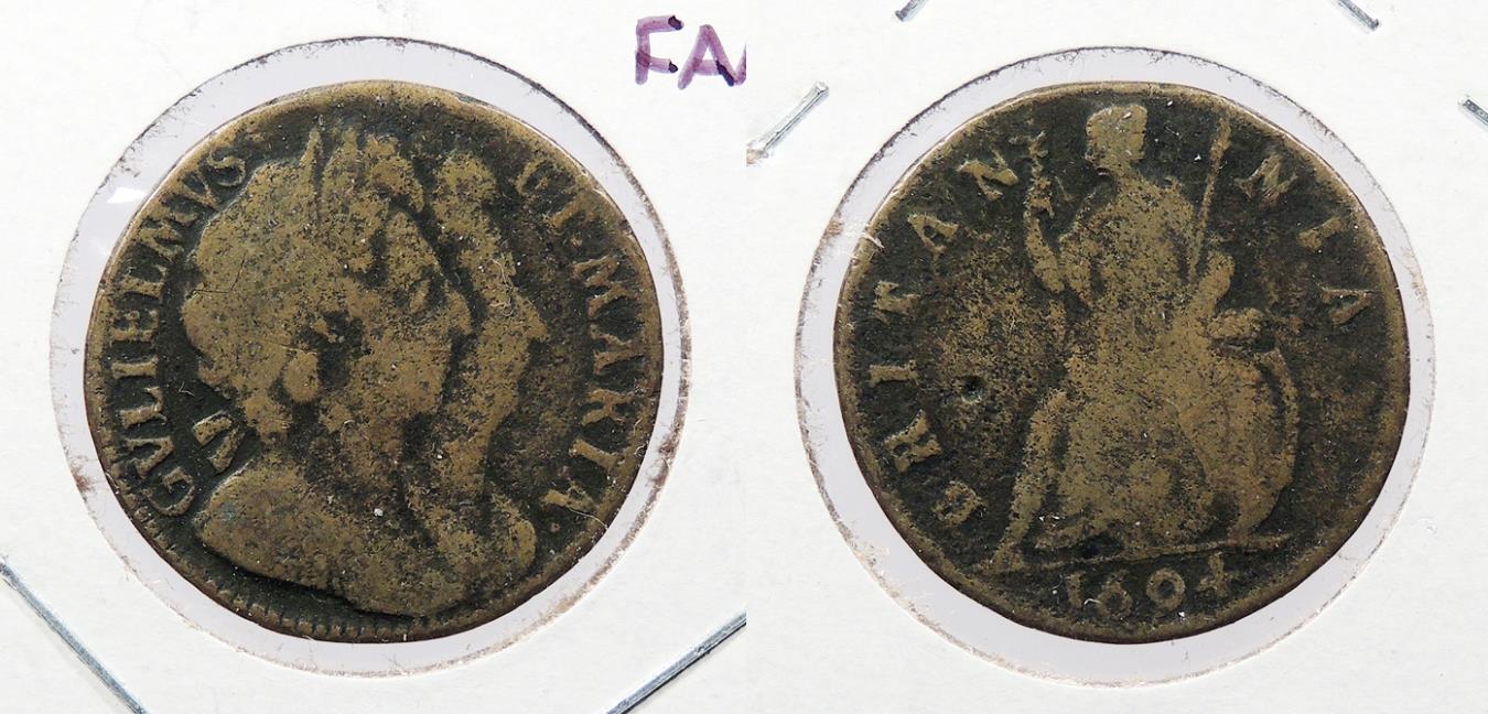 ENGLAND: 1694 William & Mary Farthing | European Coins