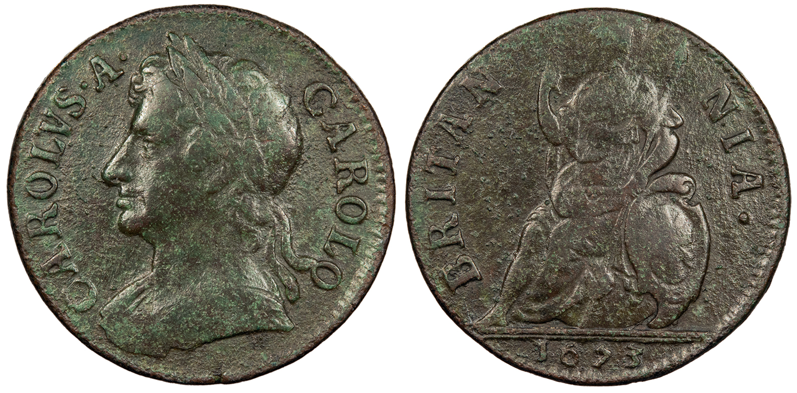 ENGLAND Charles II 1673 Farthing VF | European Coins