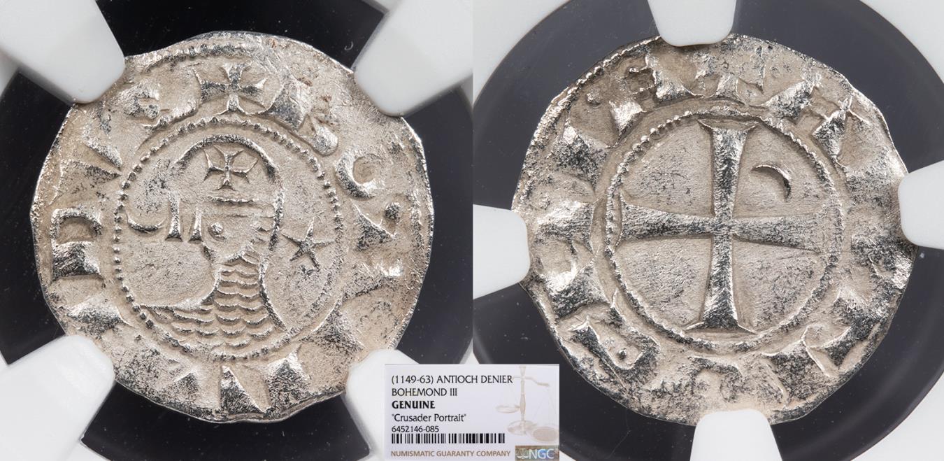 CRUSADERS Antioch Bohemund III 1149-1163 Denier 1163-1201 NGC Genuine