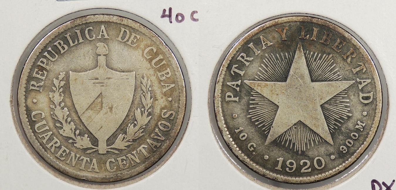 CUBA: 1920 40 Centavos | North & Central American and Caribbean Coins