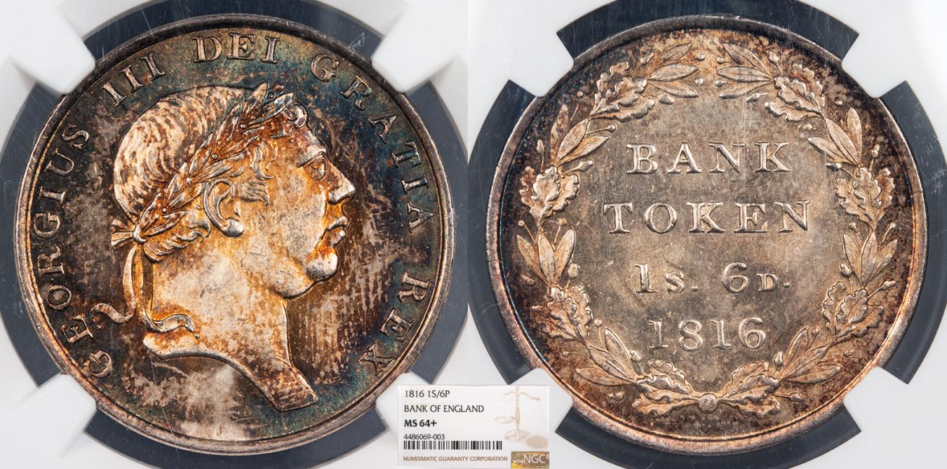 GREAT BRITAIN George III 1816 1/-6d Bank Token NGC MS-64+ | European Coins