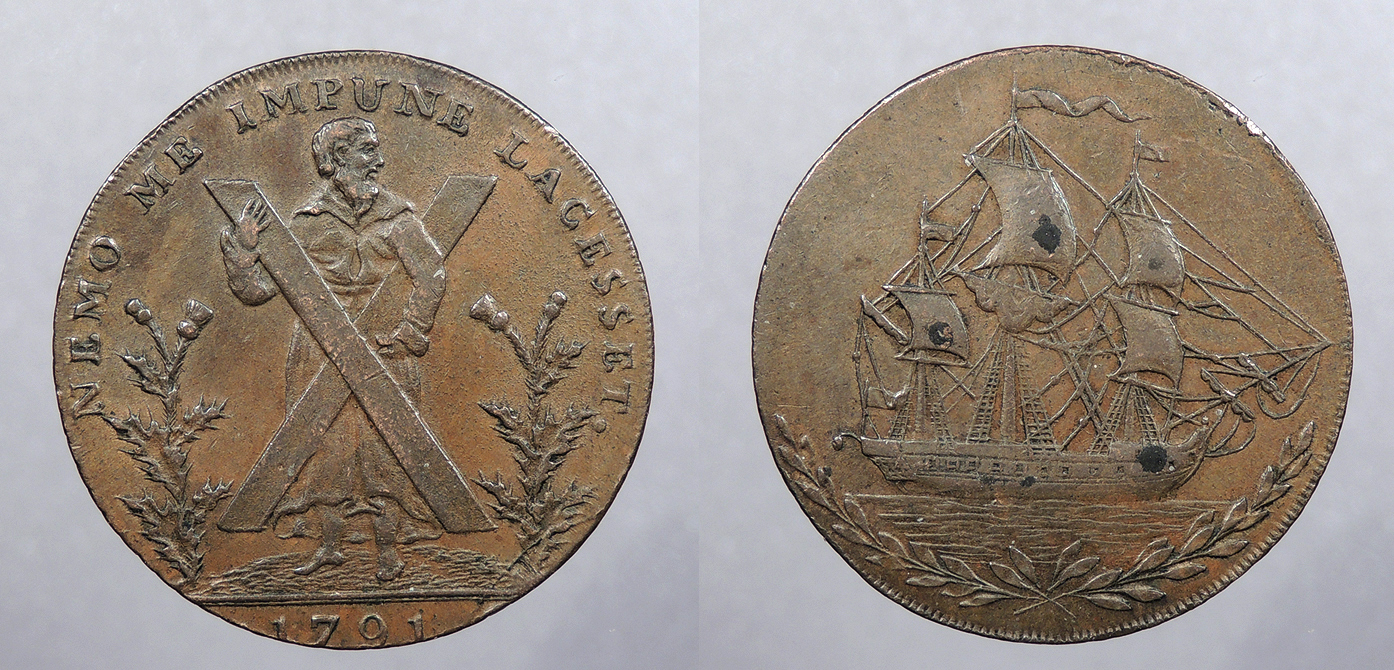 SCOTLAND: 1791 Edinburgh; engrailed edge Conder Halfpenny | European Coins