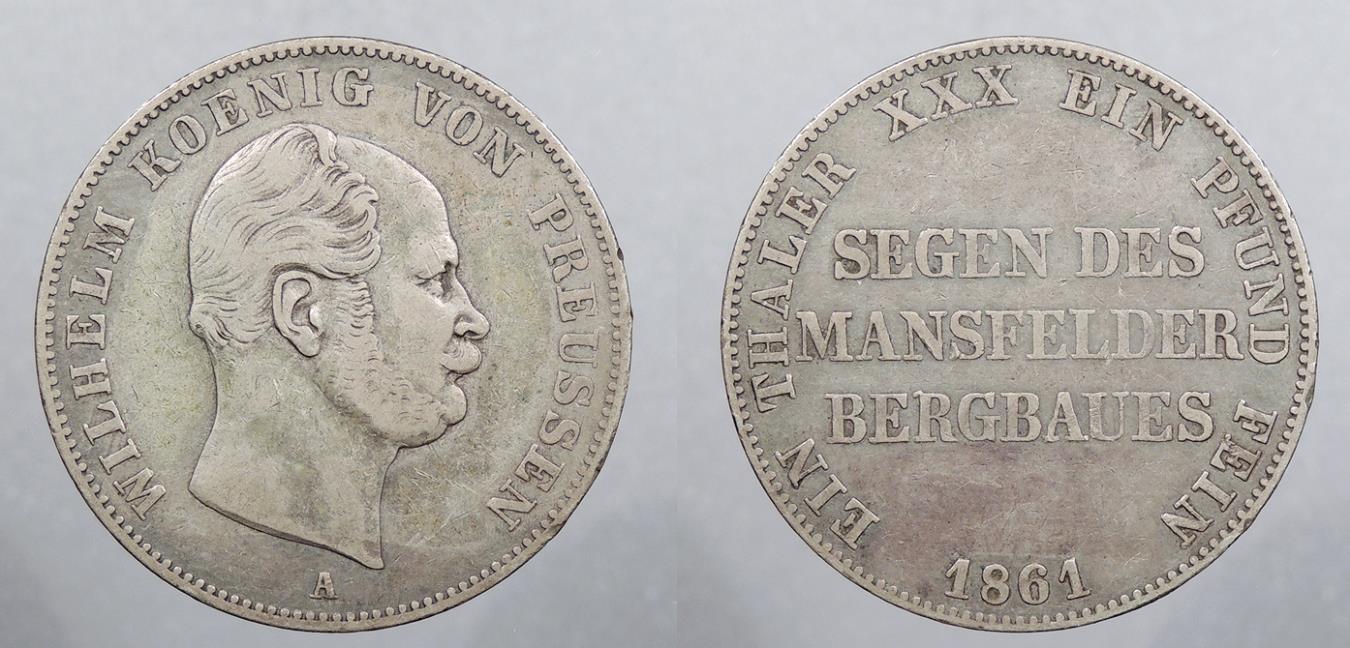 GERMAN STATES: Prussia 1861-A Mining Thaler Talar (Thaler) | European Coins