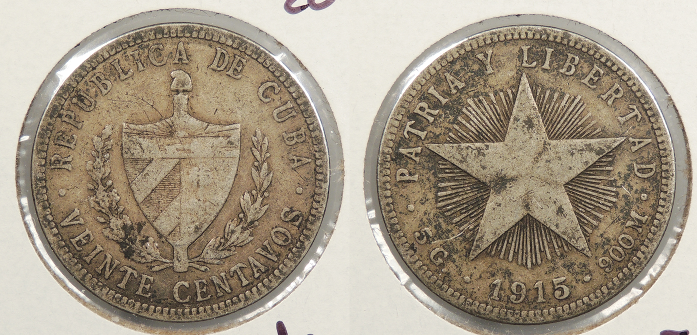 CUBA: 1915 Fine Reeding. 20 Centavos | North & Central American and ...