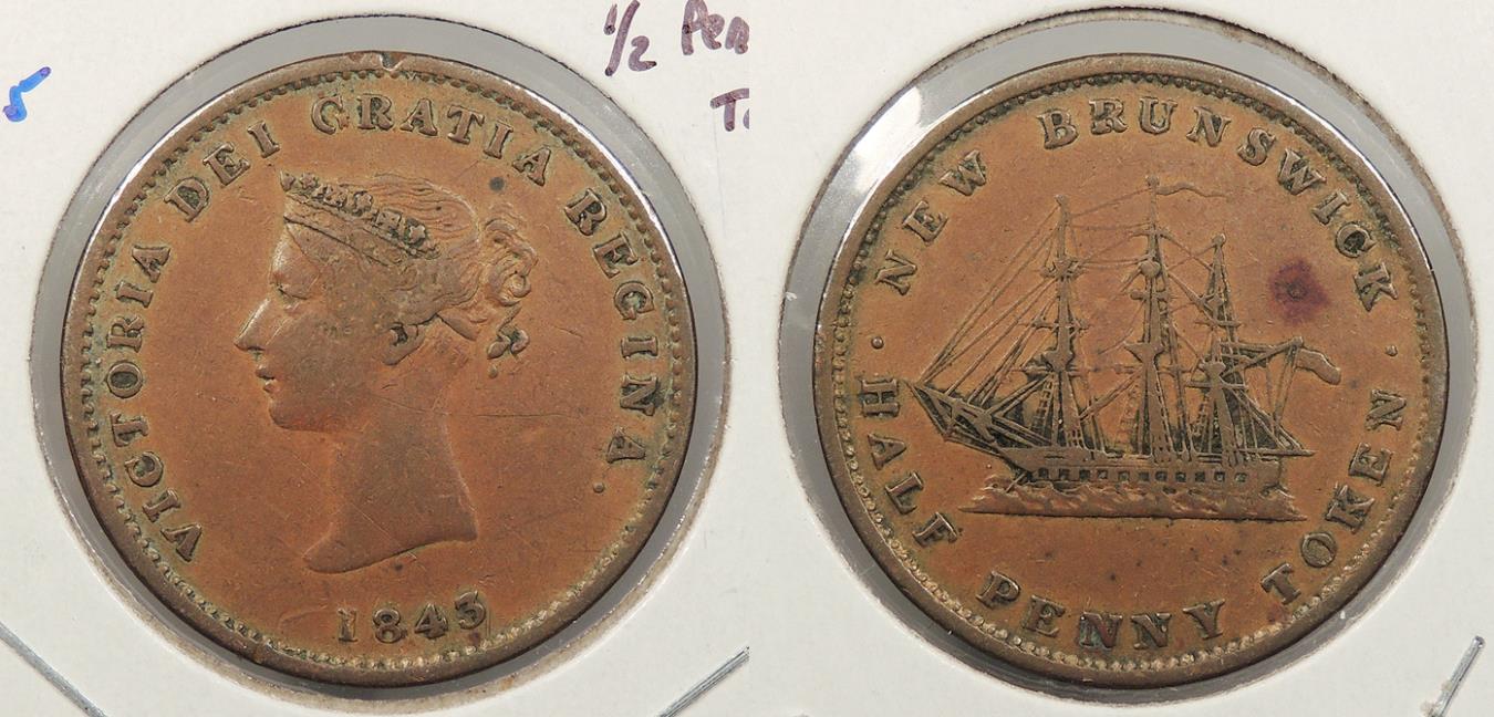 CANADA: New Brunswick 1843 Victoria Halfpenny Token | North & Central ...