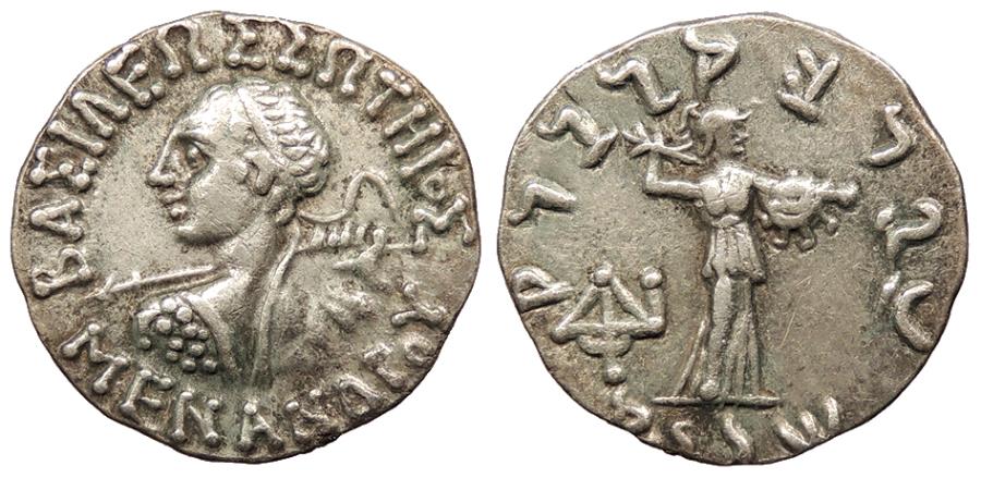 Baktria Indo-Greek Kings Menander I 165/155-130 B.C. Drachm Good VF
