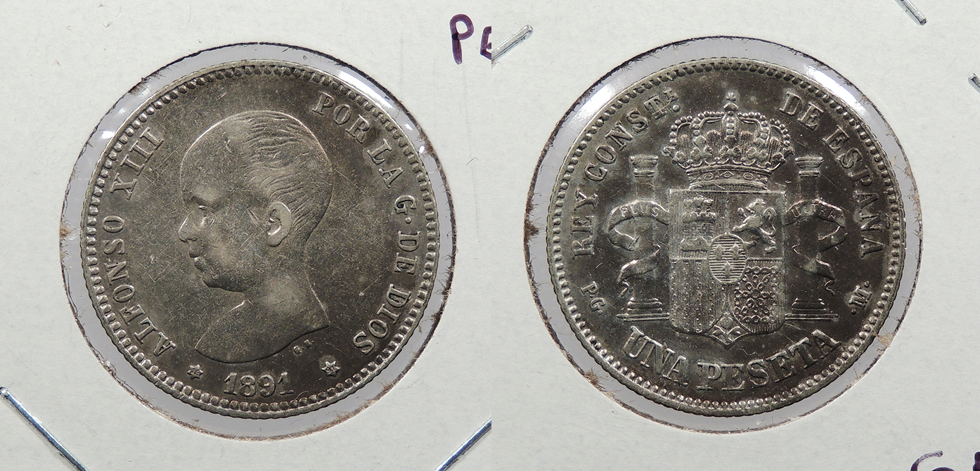 SPAIN: 1891(91) Peseta | European Coins