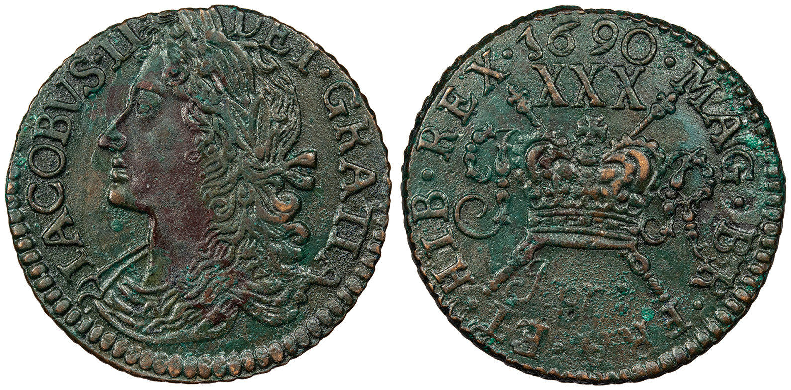 IRELAND James II 1690 April Gunmoney Halfcrown AU | European Coins