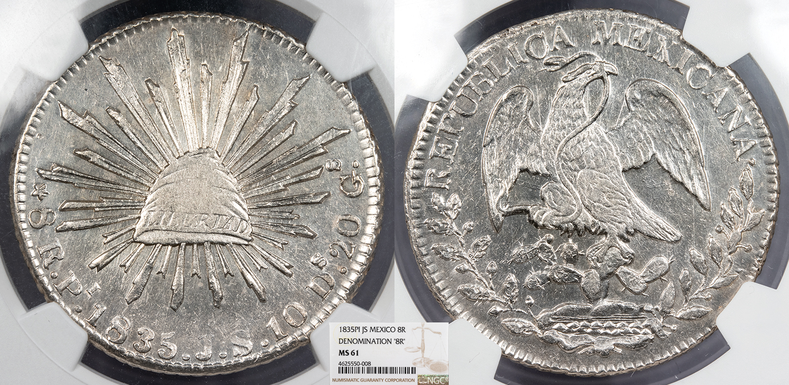 MEXICO Republic 1835-Pi JS 8 Reales NGC MS-61 | North & Central ...