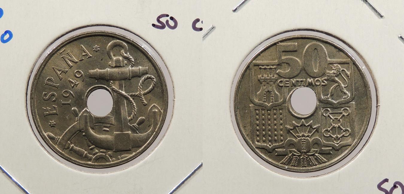 SPAIN: 1949(52) 50 Centimos | European Coins