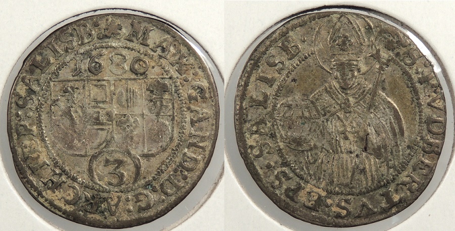 AUSTRIAN STATES: Salzburg 1680 3 Kreuzer | European Coins
