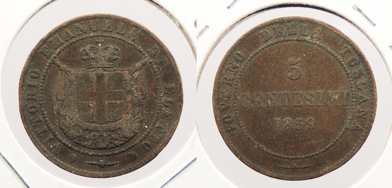 ITALIAN STATES: Tuscany 1859 5 Centesimi | European Coins