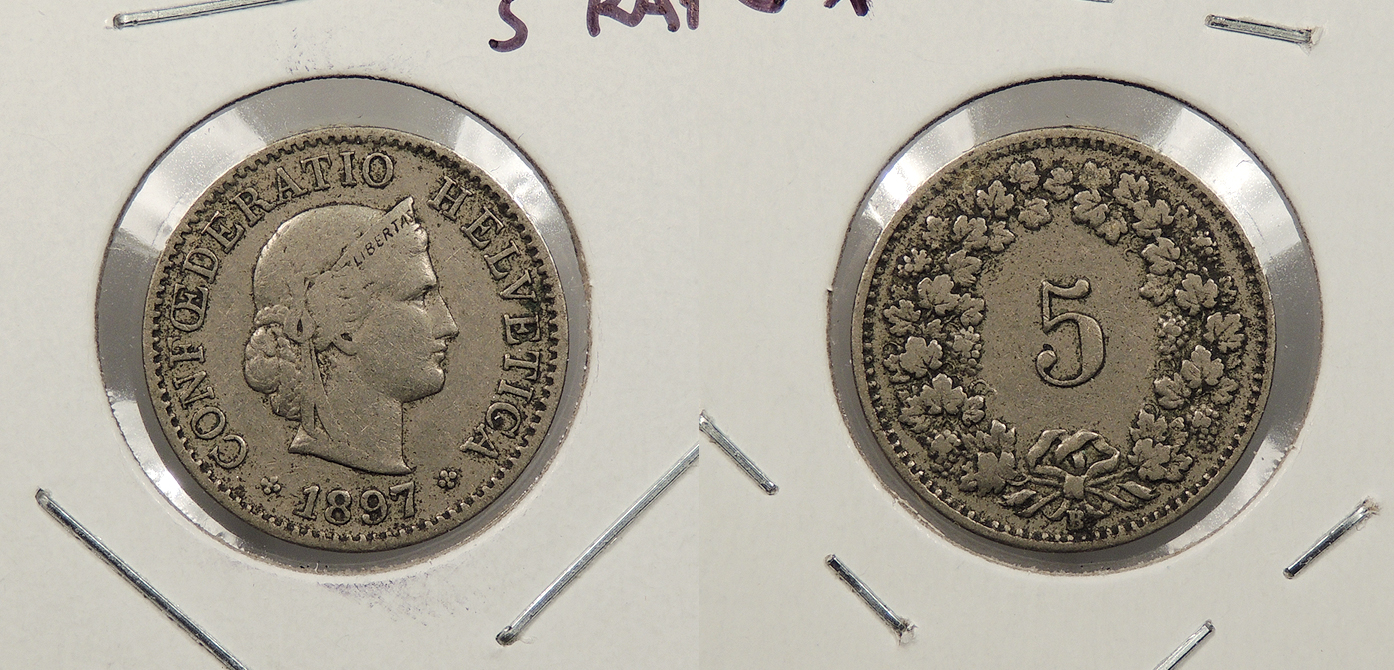 SWITZERLAND: 1897 5 Rappen | European Coins