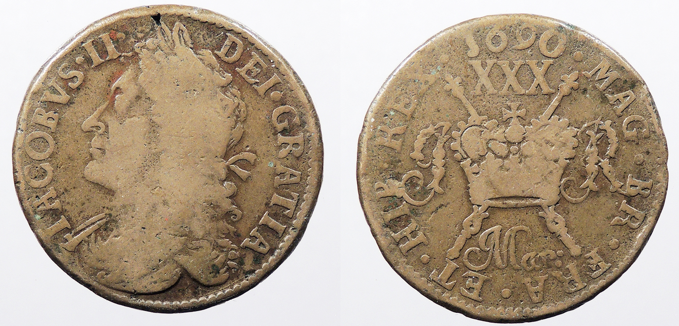 IRELAND: 1690-MAR Gun Money Halfcrown (1/2 Crown) | European Coins
