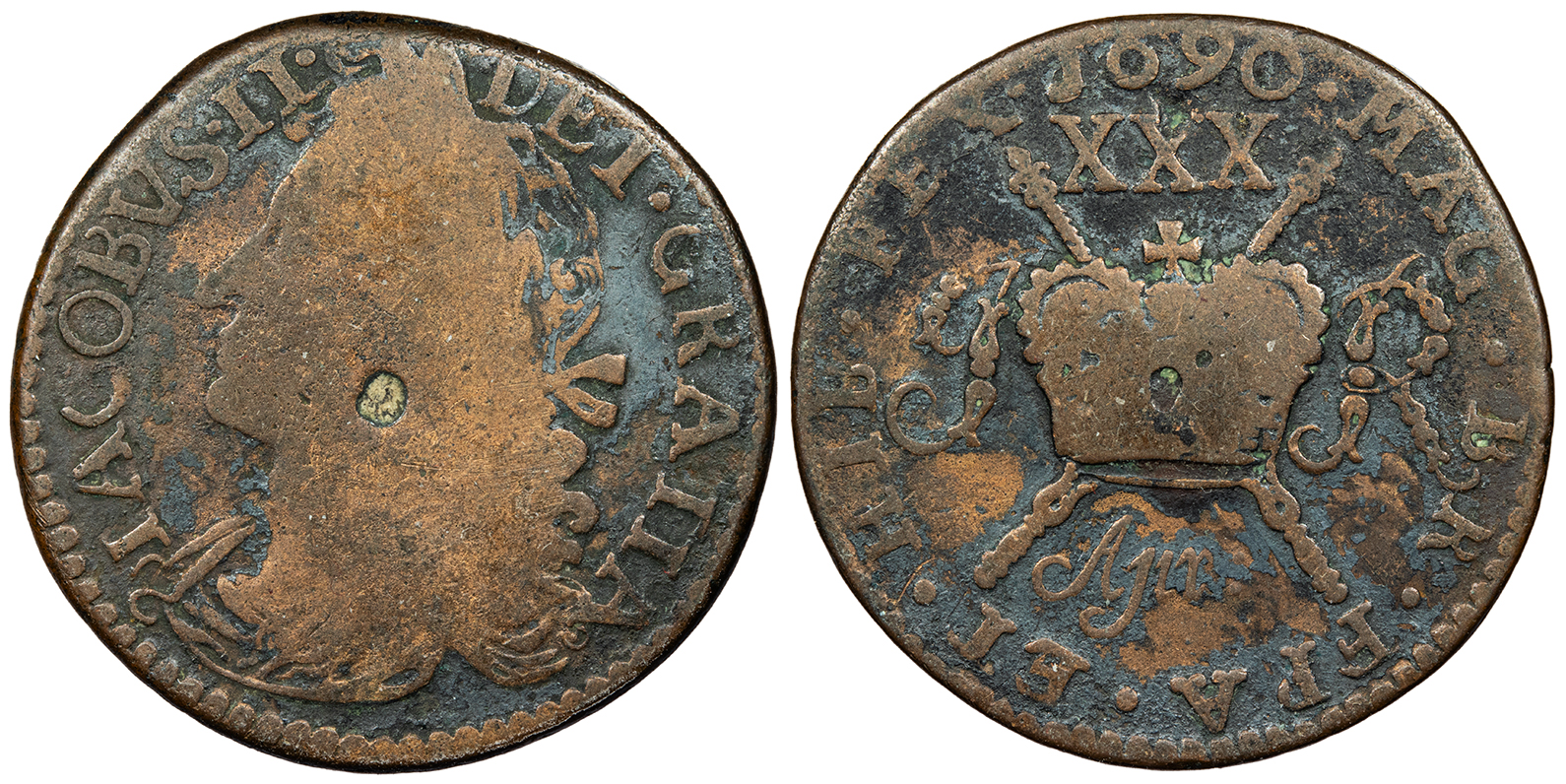 IRELAND James II 1690 April Gunmoney Halfcrown About Fine | European Coins