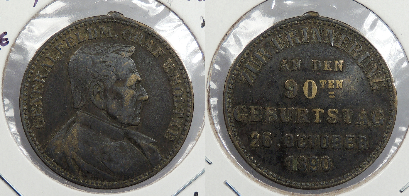 GERMAN STATES: Prussia 1890 90th B.day Graf v.Moltke 26mm Jeton w/o loop