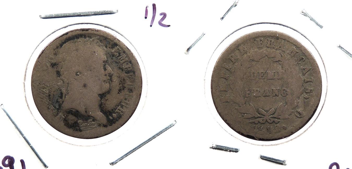 FRANCE: 1812-Q Napoleonic 1/2 Franc | European Coins