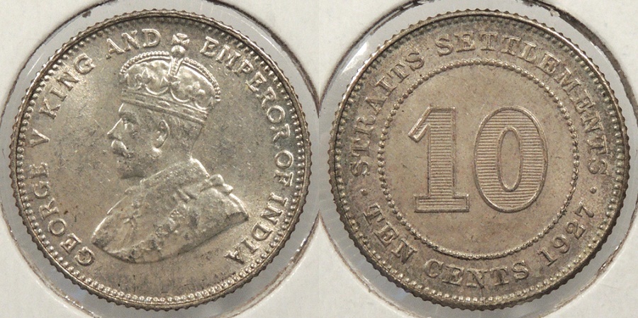 STRAITS SETTLEMENTS: 1927 10 Cents | Asian and Middle Eastern Coins