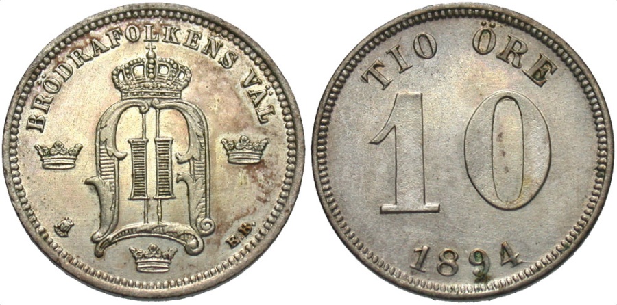 SWEDEN: 1894 10 Ore | European Coins