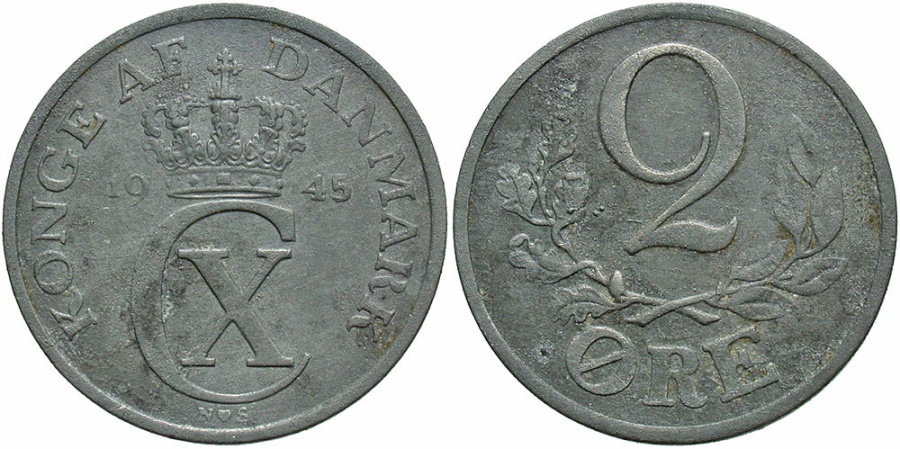 DENMARK: 1945 2 Ore | European Coins
