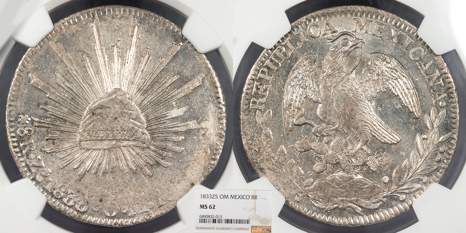 MEXICO Republic 1833-Zs OM 8 Reales NGC MS-62 | North & Central American and Caribbean Coins