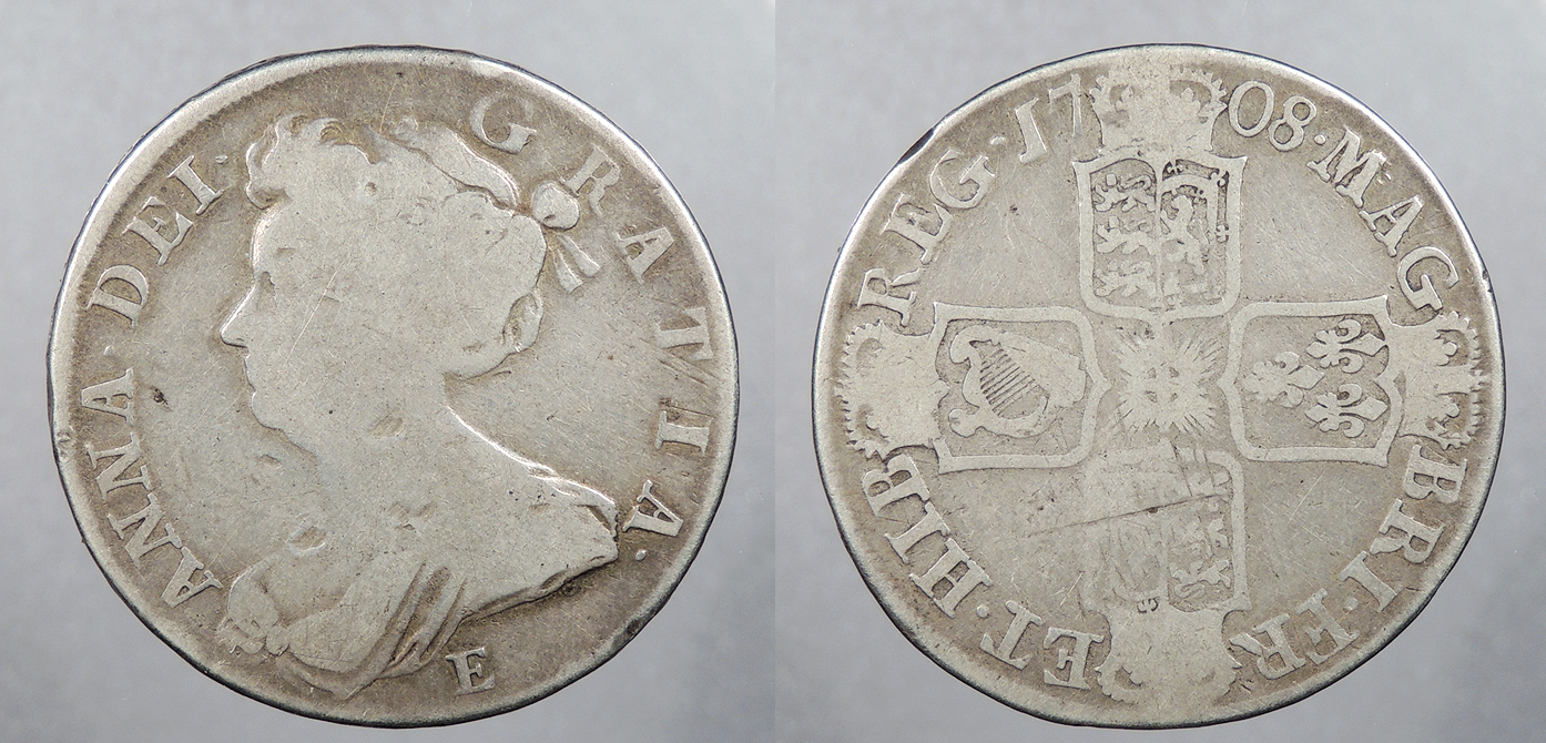 GREAT BRITAIN: 1708-E Anne Halfcrown (1/2 Crown) | European Coins