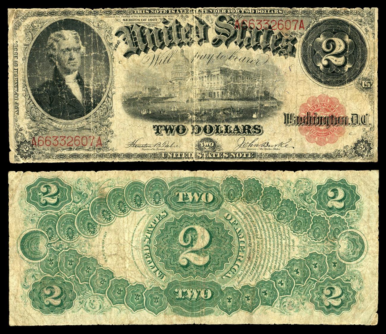 Legal Tender United States Treasury 1917 2 Dollars VG US Paper Money Legal Tender United States Treasury 1917 2 Dollars VG US Paper Money