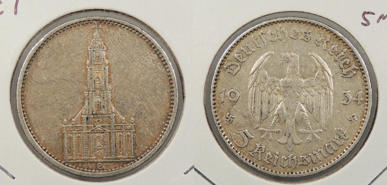 GERMANY: 1934-E Potsdam 5 Mark | European Coins