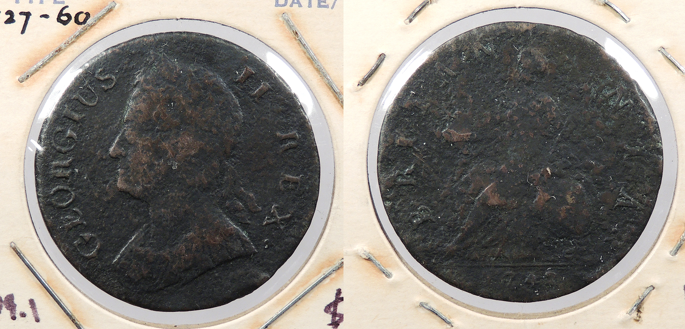 GREAT BRITAIN: 1742 George II Halfpenny (1/2 Penny) | European Coins