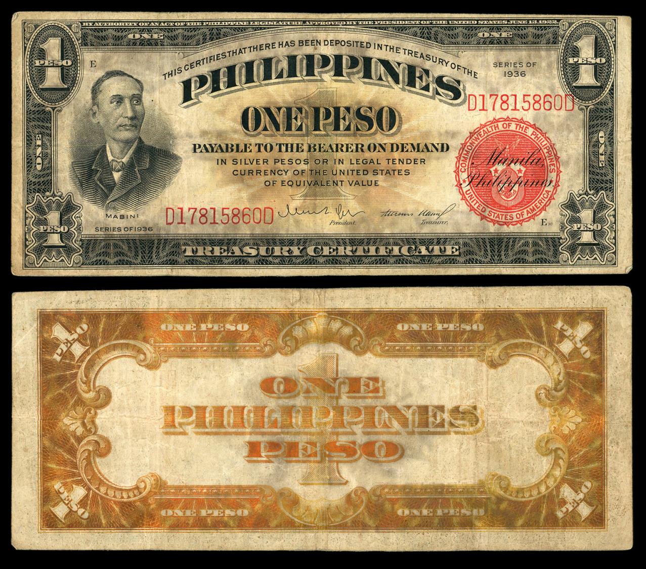 PHILIPPINES Treasury of the Philippines 1936 Peso Fine | World Paper Money