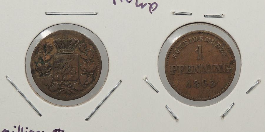 GERMAN STATES: Bavaria 1863 Maximillian II Pfenning | European Coins