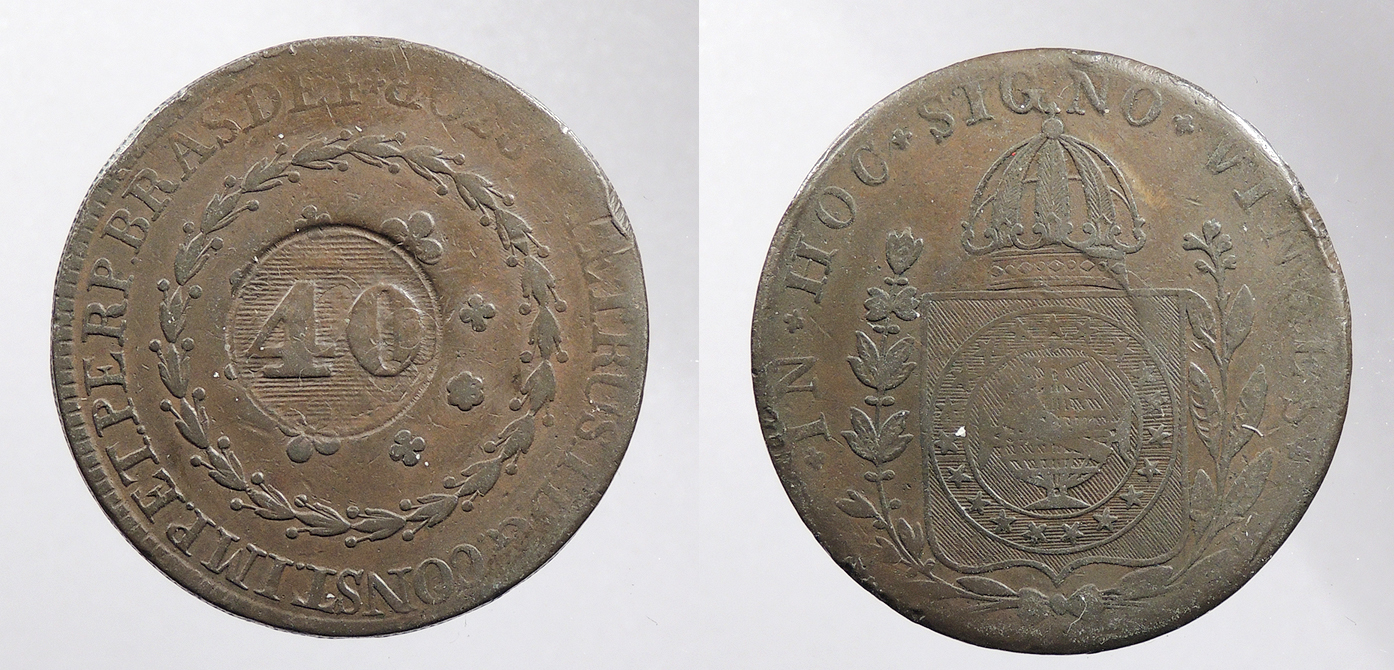 BRAZIL: 1830-B (1835) 40 Reis countermarked on 80 Reis | South American ...